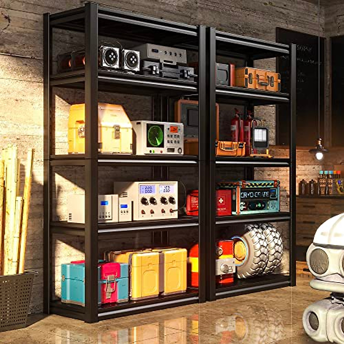 Raybee 2 Pack Garage Shelving Heavy Duty Storage Shelves Adjustable 5 Tier Metal Rack for Warehouse Pantry Kitchen, 31.5" W x 16.5" D x 72" H Black