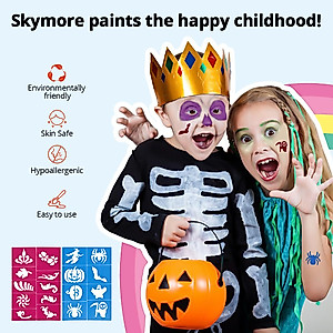 Skymore Glow in The Dark UV Body Paint 15pcs Face Paints for Kids & UV Neon Glow Face Painting Kits with 2 Brushes&Stencils for Halloween and Parties, Washable, Hypoallergenic