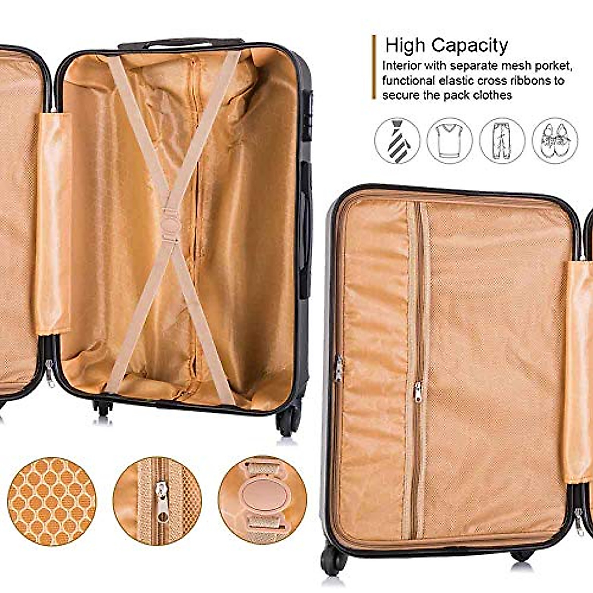 Fridtrip 4 Piece Luggage Sets Hard Shell Lightweight ABS Luggage Suitcase with Durable Spinner Wheels 16" 20" 24" 28" (Black)