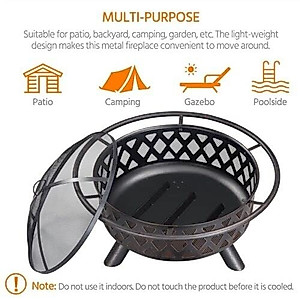 Fire Pit, 36 Inch Fire Pits for Outside Large Bonfire Wood-Burning Patio & Backyard Fire Pits Round Firepit for Camping Patio Backyard Garden Camping Beach NJDT