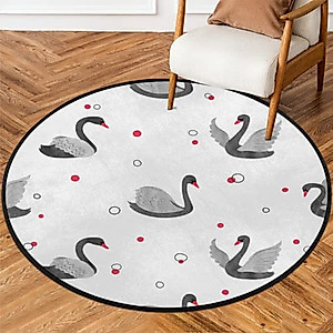 Black Swans Round Area Rug 3ft / 5ft Machine Washable Circular Rugs for Dining Room Table Bedroom Playroom Throw Rugs for Dog Living Room Floor Carpet Door Mat Décor