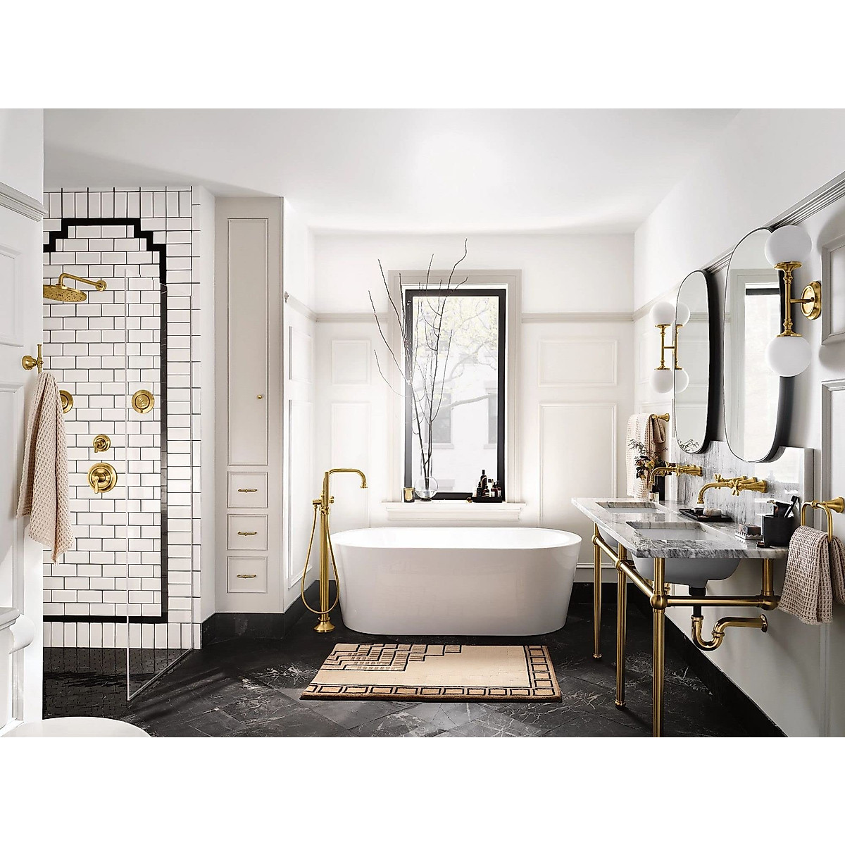 Moen Colinet Brushed Gold Traditional Two-Handle Widespread High-Arc Bathroom Faucet with Cross Handles, Valve Required, TS44103BG