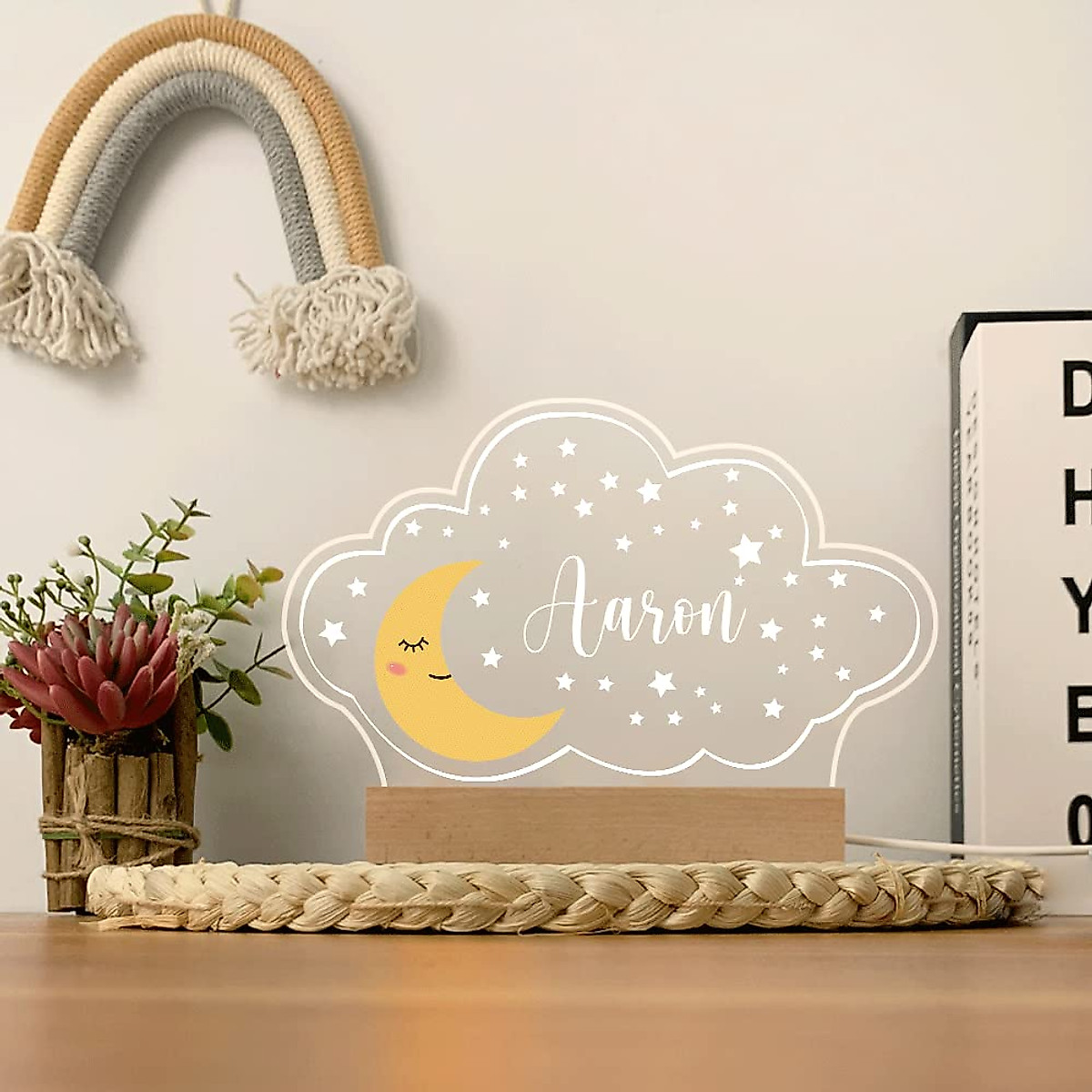 Wucidici Personalized Name Night Light with Moon and Stars, Custom Name Led Lamp for Baby Kids, Brighter Made Customized Night Light Gift for Girl Boys
