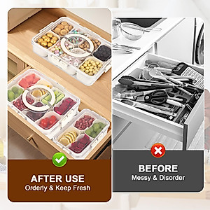 Eletional Divided Serving Tray with Lid and Handle - Snackle Box Charcuterie Platter, Clear Organizer for Candy, Fruits, Nuts, Snacks - Perfect for Party, Entertaining, 8 Compartments, White