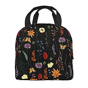 Midnight Dark Wild Forest Nature Floral Reusable Insulated Lunch Bag For Women Men Waterproof Tote Lunch Box Thermal Cooler Lunch Tote Bag For Work Office Travel Picnic