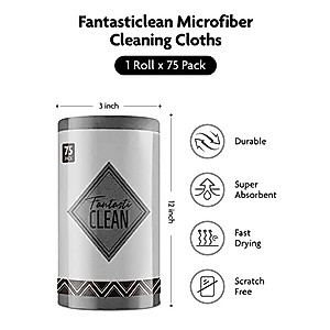 Fantasticlean Microfiber Cleaning Cloth Roll -75 Pack, Tear Away Towels, 12" x 12", Reusable Washable Rags (DimGray)