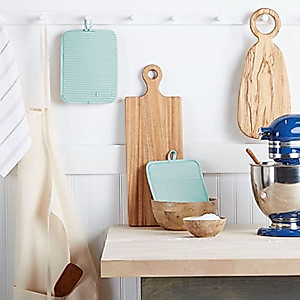 KitchenAid Ribbed Soft Silicone Pot Holder 2-Pack Set, Mineral Water Aqua, 7"x9"