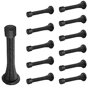 12 Pack Black Spring Door Stops，3 1/3" Flexible Spring Door Stopper with White Rubber Bumper Tips, Bendable Spring Rustproof Steel (Black)