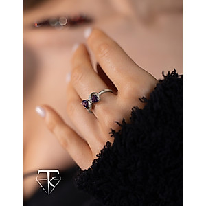 Elegant 10k White Gold Double Heart Amethyst and Diamond Infinity Ring (Size 6.25)