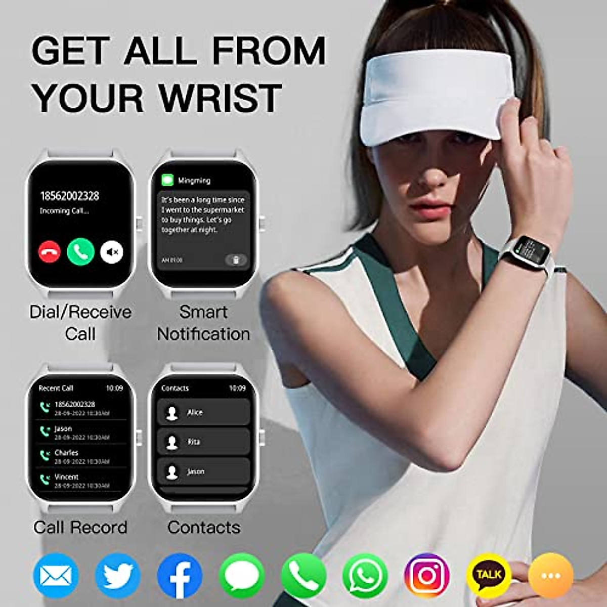 Ypaddbu Smart Watch for Women Men, 1.96" Full Touch Screen Smartwatch for Android & iOS Phones, Fitness Smart Watch with Heart Rate Blood Oxygen Monitor, 100+ Sport Modes，Ai Voice