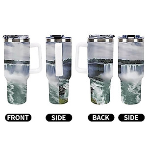 LLUTSNTH 40 Oz Vacuum Tumbler with White Handle Leakproof Insulated Tumbler Niagara Falls Stainless Steel Travel Mug with Lid And Straw Coffee Cup Cute Water Bottles Cup Holder Friendly