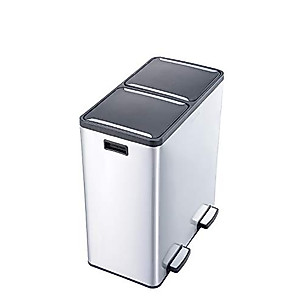 The Step N' Sort 18.5 Gallon Extra Large Capacity, Soft-Step, Dual Trash and Recycling Bin with Removable Inner Bins Silver