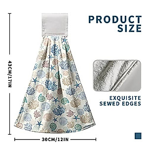 Kwlegh Summer Starfish Hanging Kitchen Towels Set of 2 Coastal Seashells Tie Towels Beach Bathroom Hand Towels Soft Absorbent Dish Towels with Hanging Loop for Bathroom Kitchen 12x17 Inch