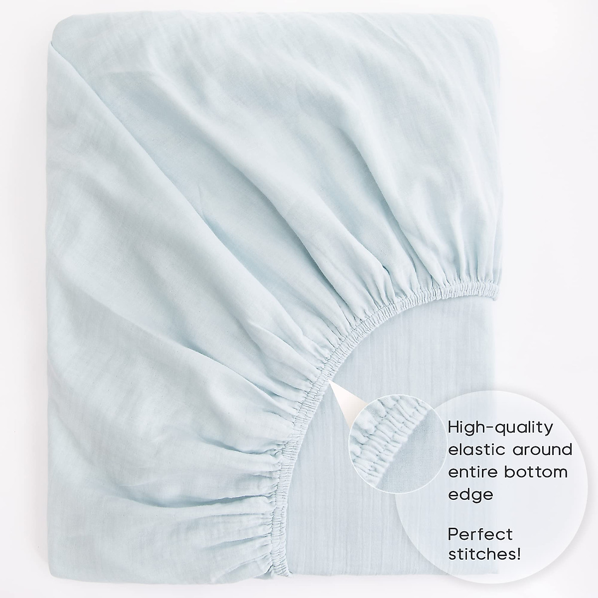 Muslin Crib Sheets for Boys and Girls, 28"x 52" + 9", 100% Cotton Neutral Fitted Sheet, Soft and Breathable, Solid Colors for Standard Crib Mattresses, Great for Baby, Kids and Toddlers (Baby Blue)