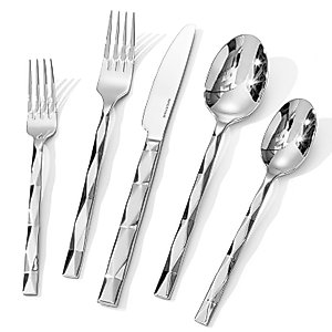 KINGSTONE Silverware Set, Luxury 20 Piece Flatware Set for 4, 18/10 Stainless Steel Cutlery Set with Diamond Cut Pattern for Kitchen, Home, Wedding, Party, Mirror Polished and Dishwasher Safe