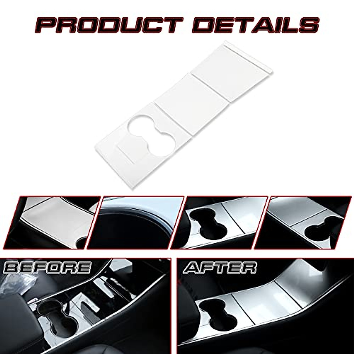 Xotic Tech Center Console Wrap Water Cup Holder Panel Cover Kit, Piano White, Compatible with Tesla Model 3 Model Y 2017-2023