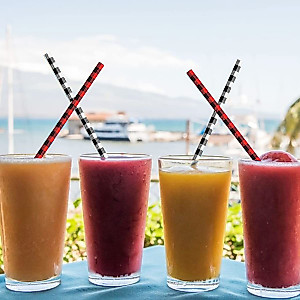 100Pcs Christmas Paper Straws White Red Black Plaid Drinking Straws Disposable Drinking Straws Holiday Straws for Christmas Anniversary New Year Wedding Birthday Farmhouse Party Supplies