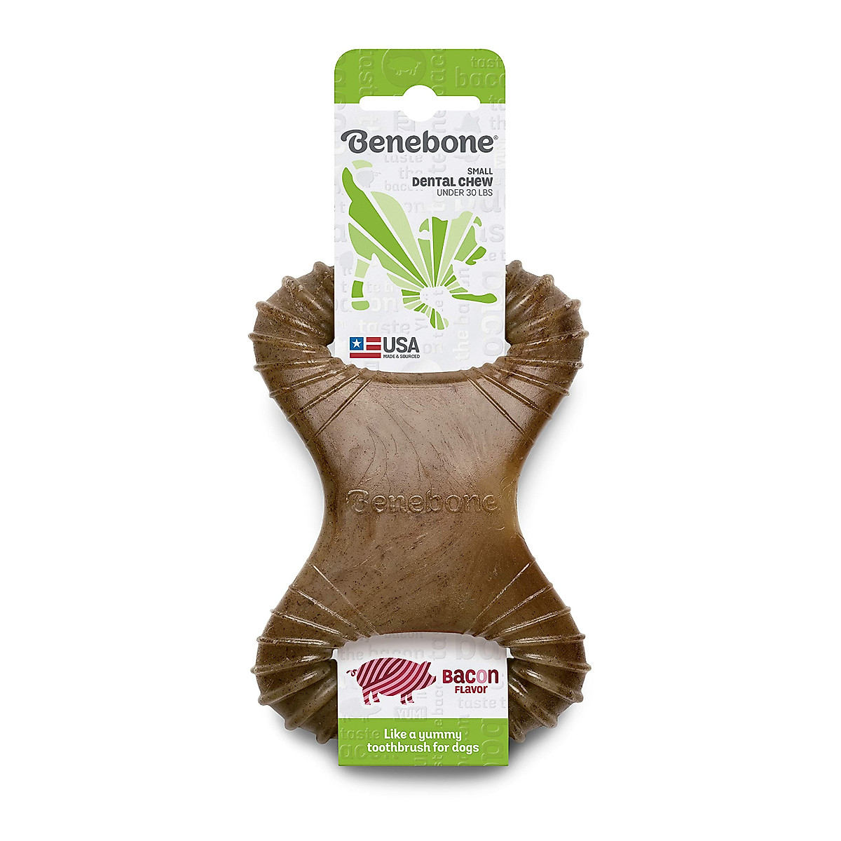 Benebone Dental Durable Dog Chew Toy for Aggressive Chewers, Real Bacon, Made in USA, Small & Fishbone Durable Dog Chew Toy for Aggressive Chewers, Real Fish, Made in USA, Small