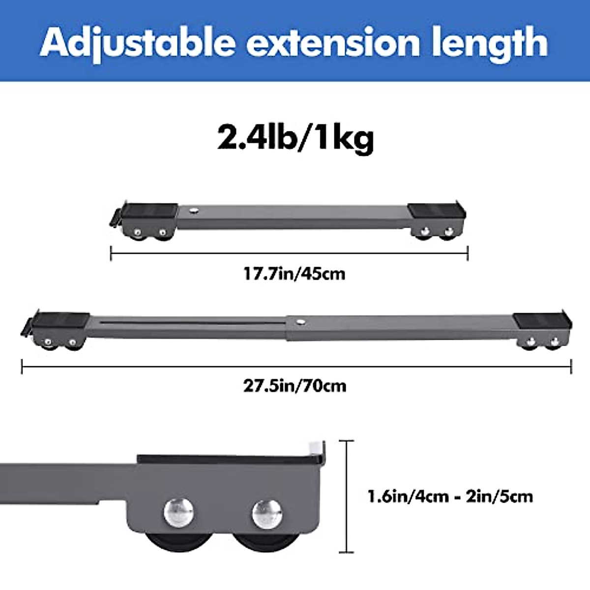 Adjustable Extendable Appliance Roller Stand Mobile Trolley Base with Telescopic Heavy Duty Furniture Dolly Stand Washing Machine Base for Refrigerators Dryers Dishwashers Other Heavy Object (Grey)