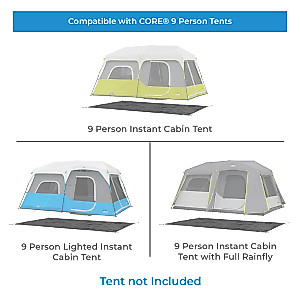 CORE Outdoor Tent Footprints | Perfect Tarp Camping Accessories for Easy Camp Setup (9 Person Instant Cabin Tents)