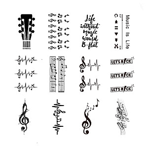 SanerLian Guitar Music Temporary Tattoo Sticker Watercolor Waterproof Adult Men Women Arm Shoulder Back Neck Body Art 10.5X6cm Set of 12 (color3)