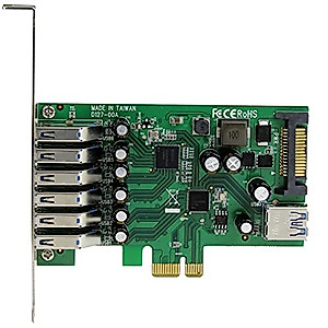 StarTech.com 7 Port PCI Express USB 3.0 Card - 5Gbps - Standard & Low-Profile - SATA Power - UASP Support - 1 Internal & 6 External USB 3.0 Ports , TAA (PEXUSB3S7)