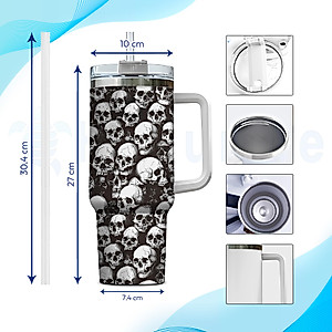 Hyturtle Personalized Gothic Skull Tumbler - Skeleton Lover Gift - Horror Lover Halloween Holiday Cup for Women Men - Custom Travel Coffee Tumbler 40oz With Lid and Straw