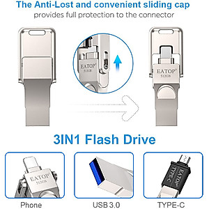EATOP USB 3.0 ,512GB flash drive Photo Storage memory stick Thumb Drive Compatible with iPhone iPad Android and Computers (Silver)