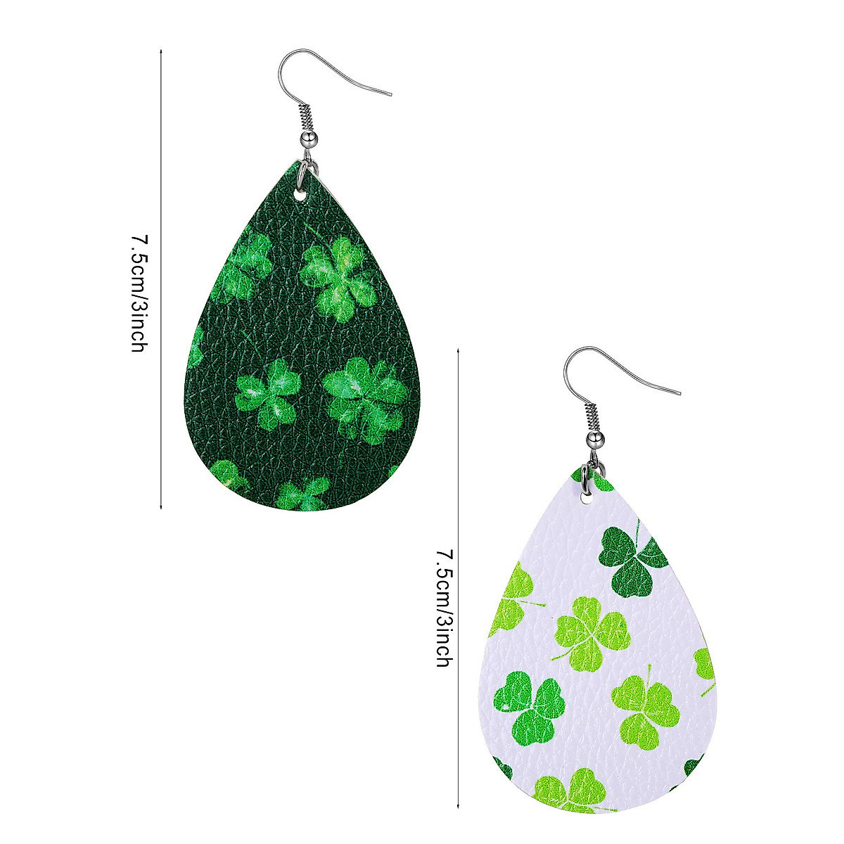 16 Pairs St. Patrick's Day Shamrock Dangle Earring Faux Leather Clover Drop Earrings Green Plaid Teardrop Earrings