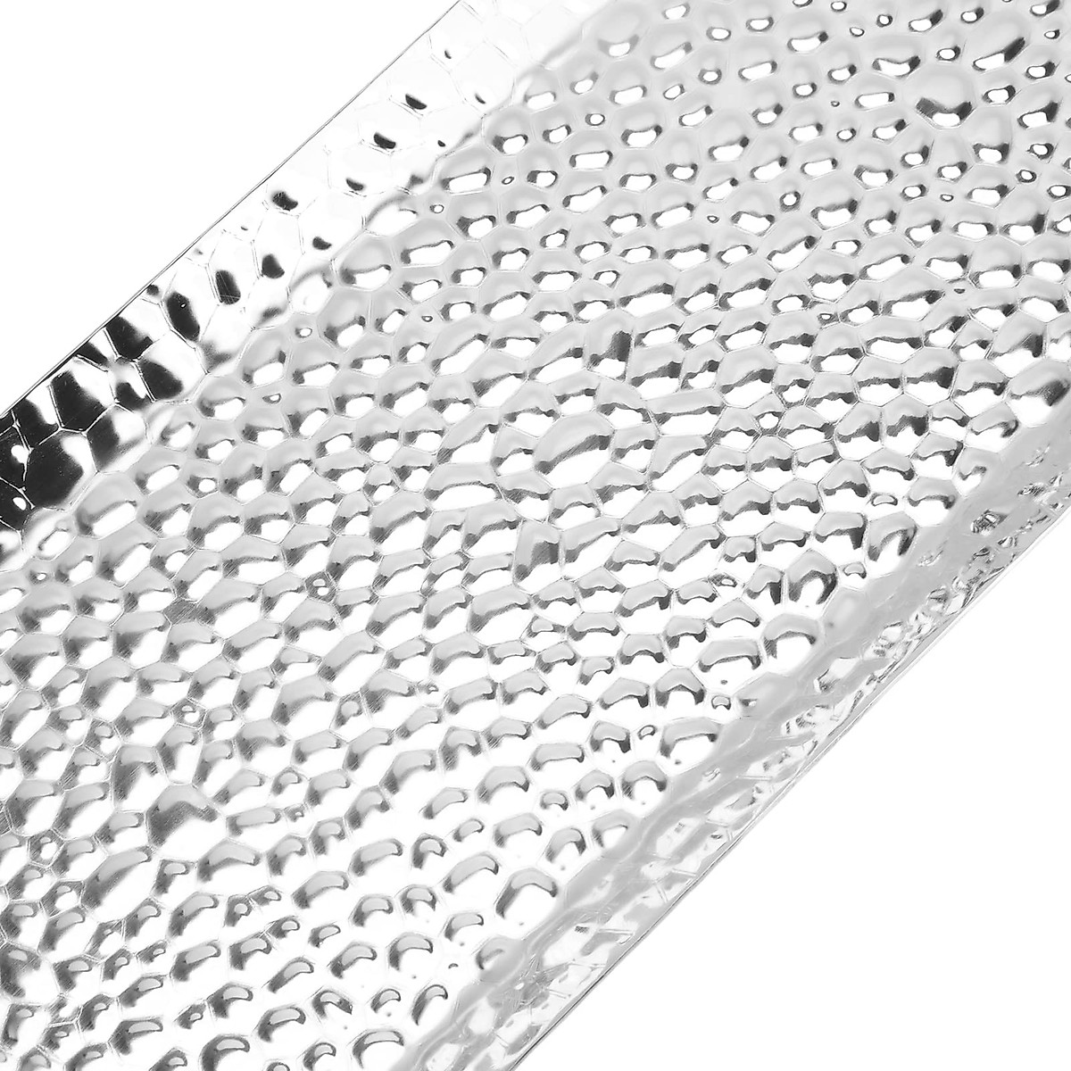 Hammered Tray with Raised Edges 9.8x4.3 inch Hammered Stainless Steel Rectangular Metal Serving Tray Platter Fruit Dish for Parties Copper Finish Makeup Organizer Jewellery Holder Towel(Silver)