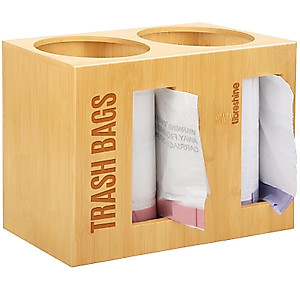 Libreshine 2 in 1 Trash Bag Dispenser Roll Holder 13 Gallon, Garbage Bag Storage Dispenser, Trash Bag Organizer Under Sink, Wall Mount Bamboo Garbage Bag Organizer for 2 Rolls of Plastic Bags