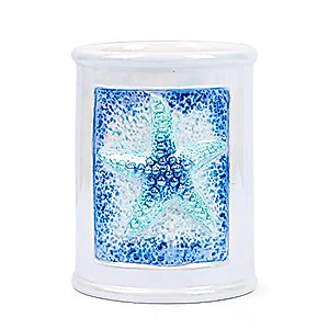 FORLONG Ceramic Ocean Bathroom Accessories Set, 4 Piece 3D Conch Shell Bathroom Ensemble Set with Toothbrush Holder, Toothbrush Cup, Soap Dispenser, Soap Dish (Blue Light)