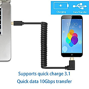 Poyiccot Coiled USB C to USB C Cable, Coiled USB Type C Cable 3A Fast Charging, Right Angle USB C Coiled Spring Spiral 90 Degree USB Type C Spiral Cable for MacBook, Smartphone, Stretched 4feet/1.2m