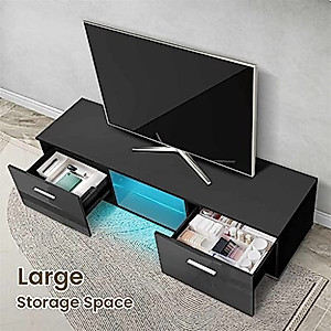 KUJYBG LED TV Tables for Living Room 57 Inch TV Cabinet Stands Furniture TV Unit Bracket with 2 Drawers and Glass Shelves