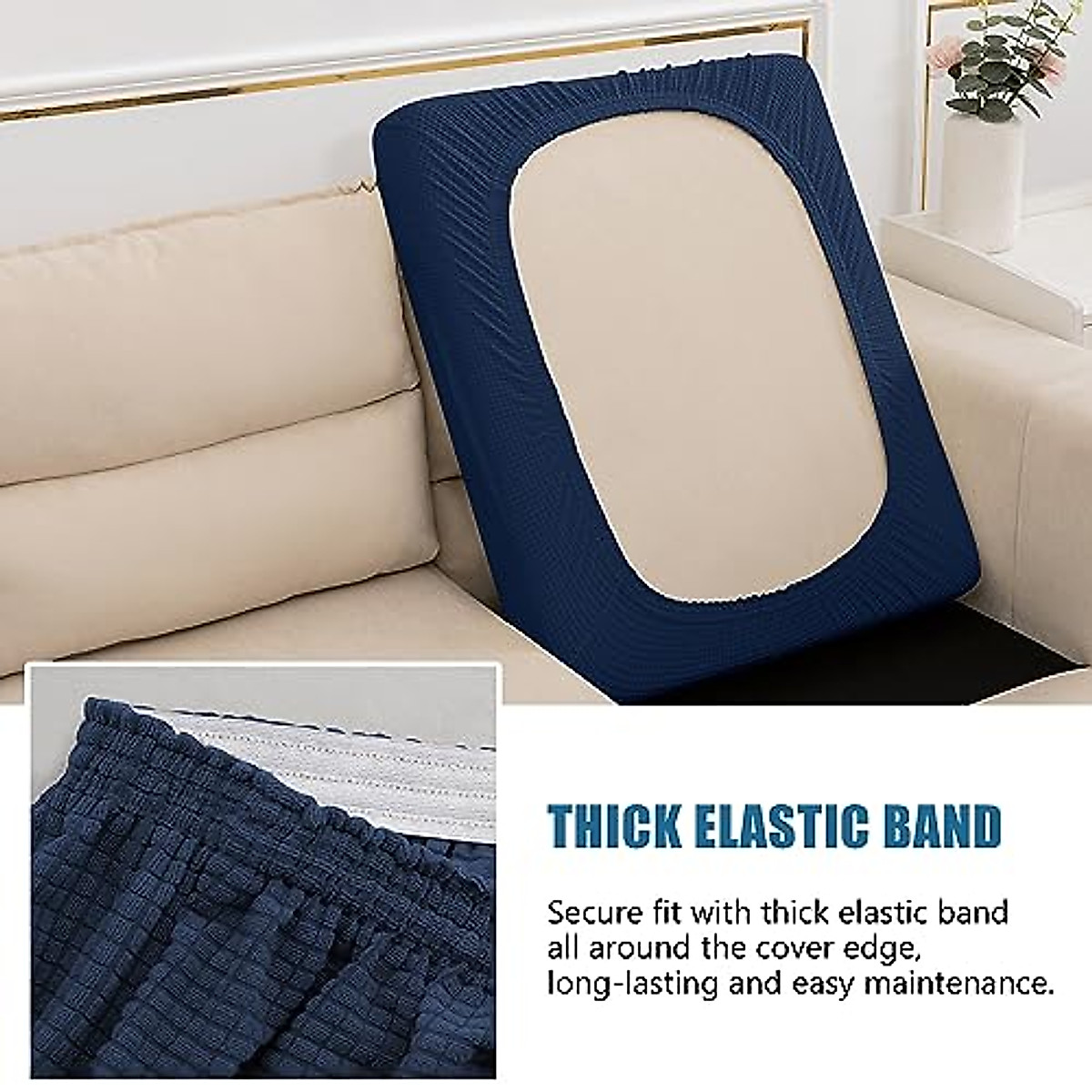 NC HOME Water Repellent Individual Couch Cushion Slipcovers, Sofa Slip Covers for Loveseat Couch Cushion, Camper Dinette Cushion Covers, Washable (2 Pieces, Navy)