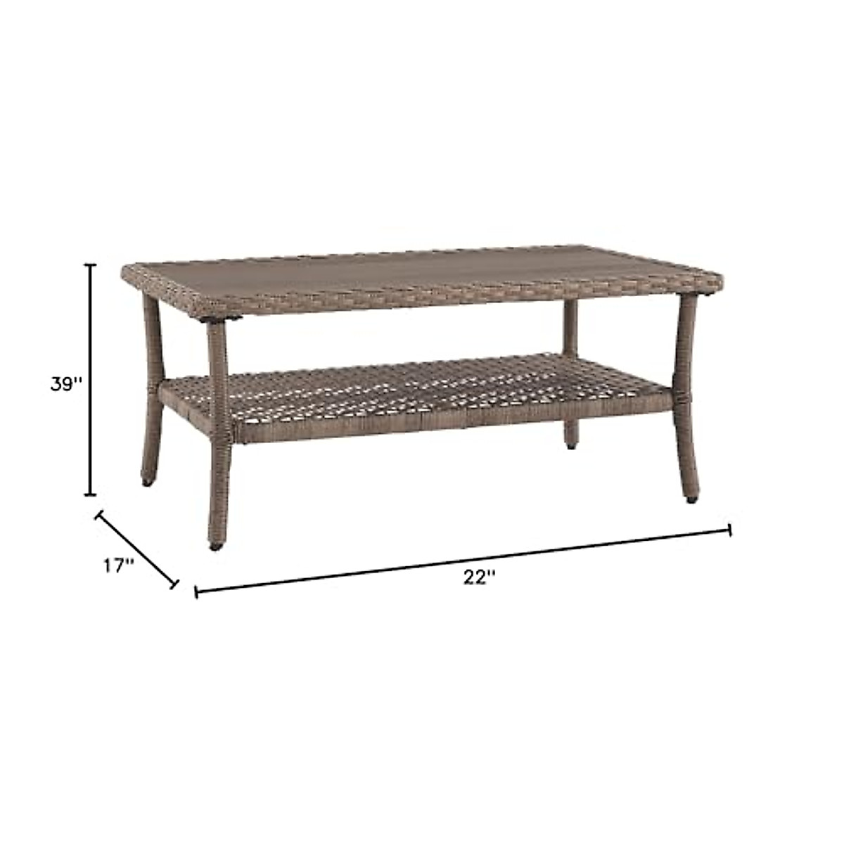 Signature Design by Ashley Clear Ridge Outdoor Wicker Coffee Table with Rust Free Aluminum Base, Light Brown