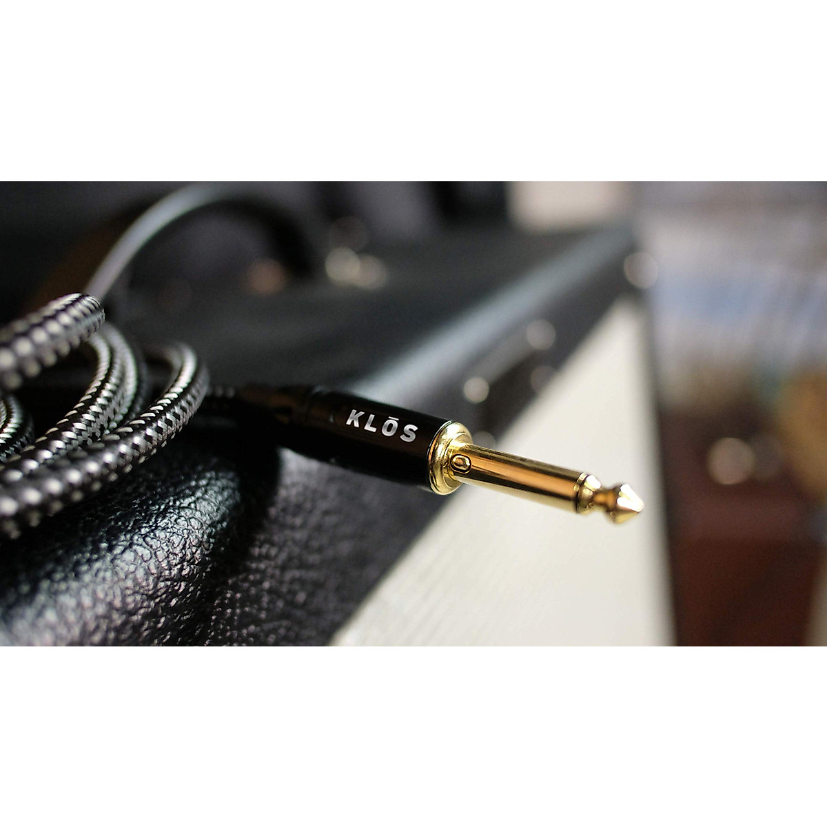 KLOS Silent Cable - No Contact Noise Instrument Guitar Cable for Electric Guitar, Bass Guitar, Acoustic Electric Guitar, Straight-Straight Angle, 10 ft, Black - Single