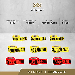 ATERET Premium Yellow Caution Tape I 3 inch x 1000 feet I Harzard Tape w/Bright Yellow & Bold Black Text I 3" Wide for Maximum Readability I Ideal Use for Danger/Hazardous Areas (1-Pack)