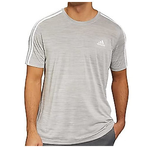 adidas Men's 3 Stripe Tech Tee Moisture Wicking Fabric Relaxed Fit 1465164 (Grey Heather, Small)