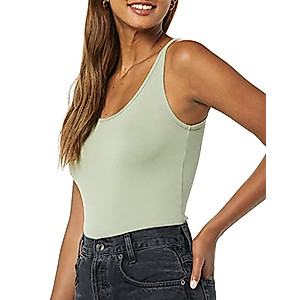 Amazon Essentials Women's Slim-Fit Thin Strap Tank, Pack of 2, Black/Light Sage Green, X-Large