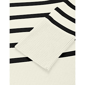 ZESICA Women's Fall Winter Striped Long Sleeve Crew Neck Ribbed Knit Side Slit Oversized Pullover Sweater Jumper Top,Beige,Large