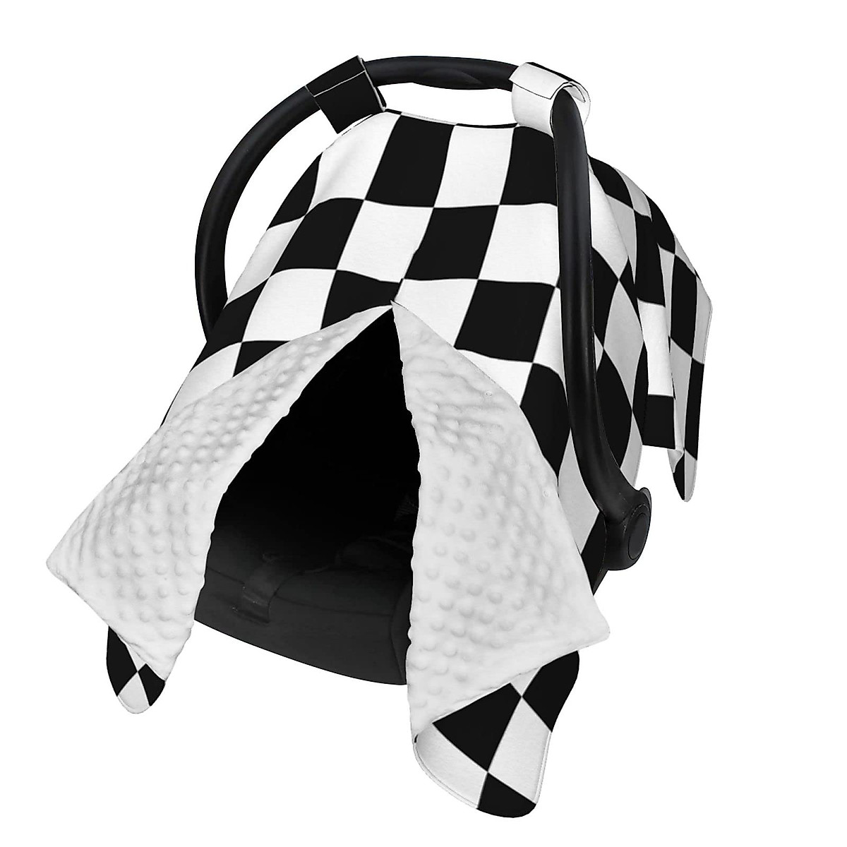 Baby Car Seat Cover Black and White Checkered Winter Carseat Canopies Cover Soft Breathable Infant Carseat Canopy for Infant Boys Girls#