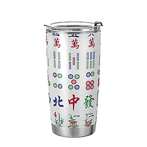 Mahjong Game Tumbler Stainless Steel Insulated Cup Travel Mug for Coffee Double Wall Vacuum Thermos with Straw and Lid 20oz