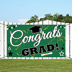 Bunny Chorus Graduation Decorations 2023 Party Backdrop Banner, Extra Large 71" x 40" Green Black Photo Booth Props Decorations, Congrats Grad Home for Outdoor Indoor Supplies