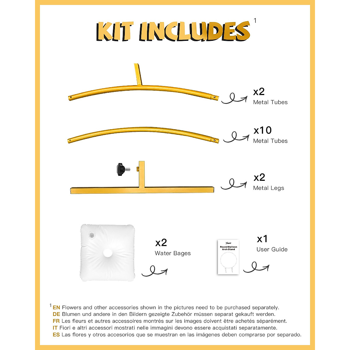 YALLOVE Round Backdrop Stand, 6ft Circle Balloon Arch Frame, Large Size Gold Wedding Arch for Quick Party Decoration