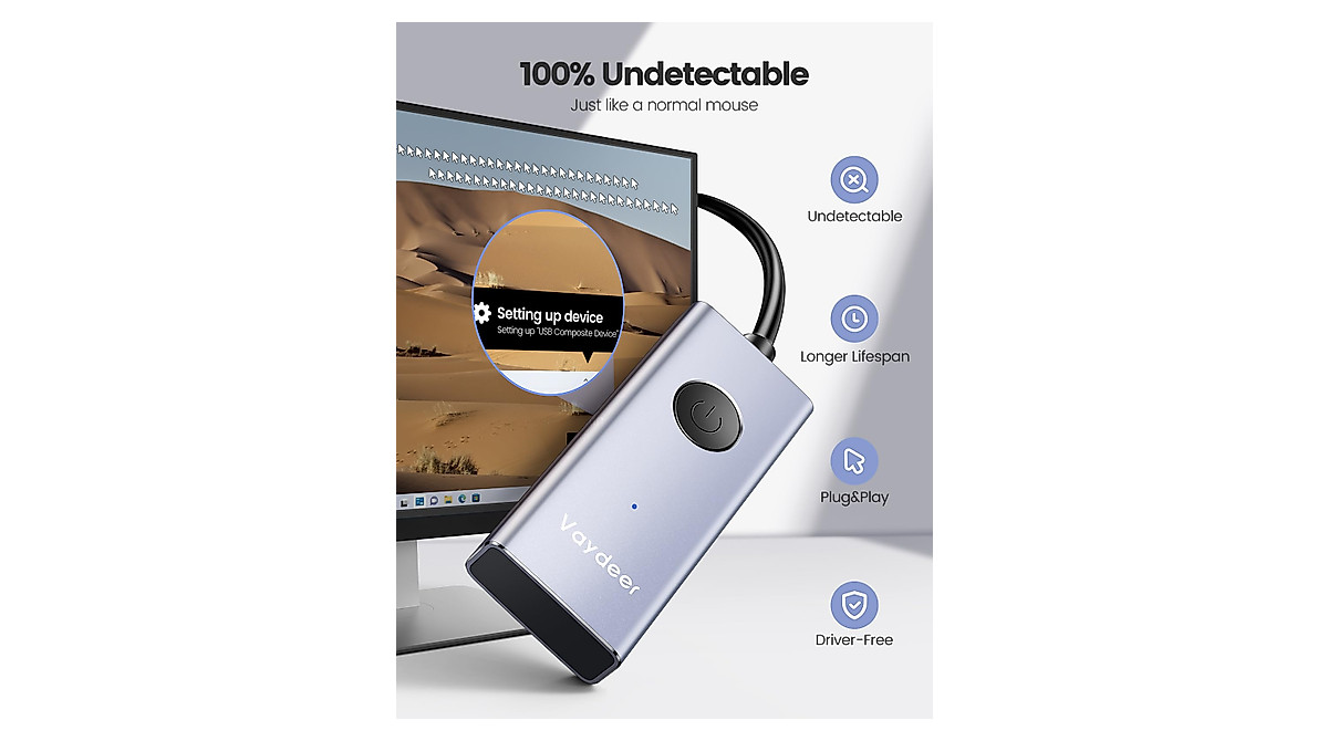 Vaydeer Undetectable Mouse Jiggler for Computer - Safe & Plug-and-Play