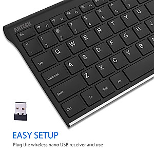 Arteck USB Wireless Keyboard Stainless Steel Ultra Slim Keyboard with Numeric Keypad for Computer/PC/Laptop and Windows 11/10/8 Rechargeable Battery