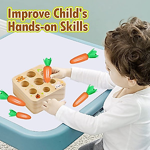 Wooden Toys for 1 2 3 Year Old Baby Boys and Girls, Montessori Toy Carrot Harvest Game Shape & Sorting Matching Puzzle, Educational Developmental Birthday Gifts for Babies Toddlers Kids 12 Months