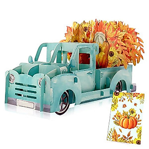 Yaaaaasss! Fall Pop Up Greeting Card 3D Pumpkins and Maple Autumn Leaves with Pickup Truck Card for Mom Wife Teachers Gift for Anniversary Birthday Appreciation Thankful Card