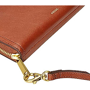 Fossil Women's Logan Leather RFID-Blocking Zip Around Clutch Wallet with Wristlet Strap